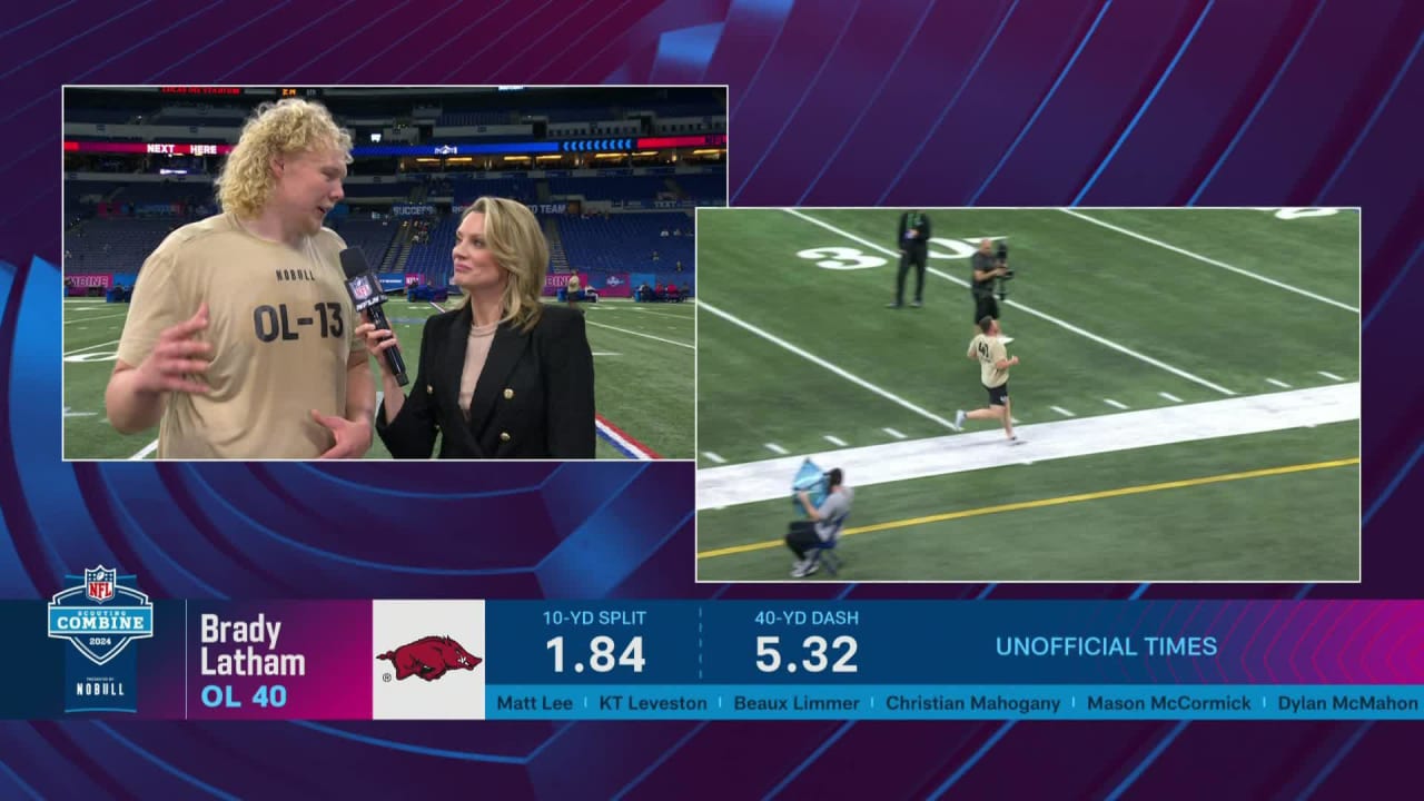 Offensive guard Brady Latham runs official 5.31-second 40-yard dash at ...