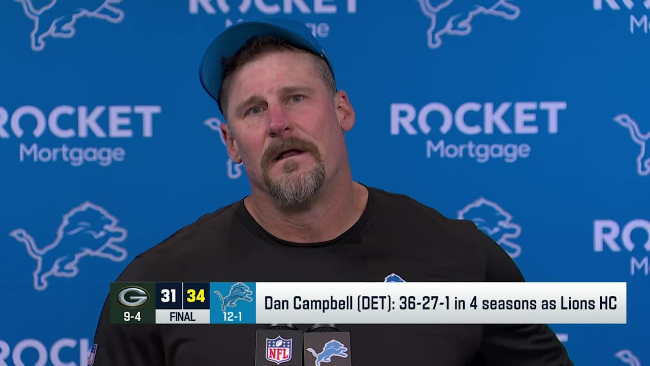 Detroit Lions head coach Dan Campbell reacts to narrow division win ...
