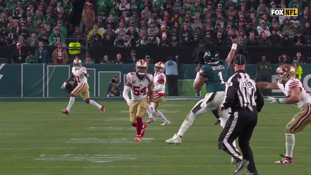 Philadelphia Eagles quarterback Jalen Hurts' chain-moving pass dots ...