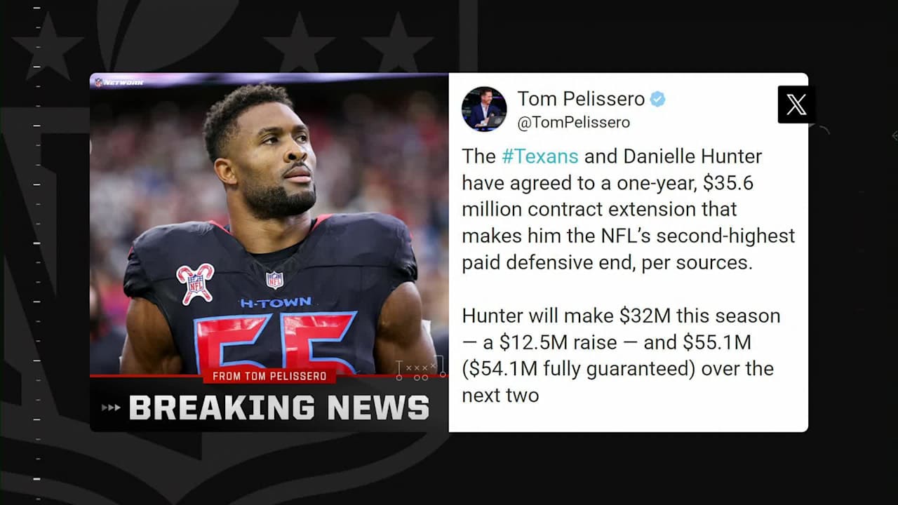 NFL Network's Tom Pelissero: Houston Texans and defensive end Danielle Hunter agree to 1-year ...