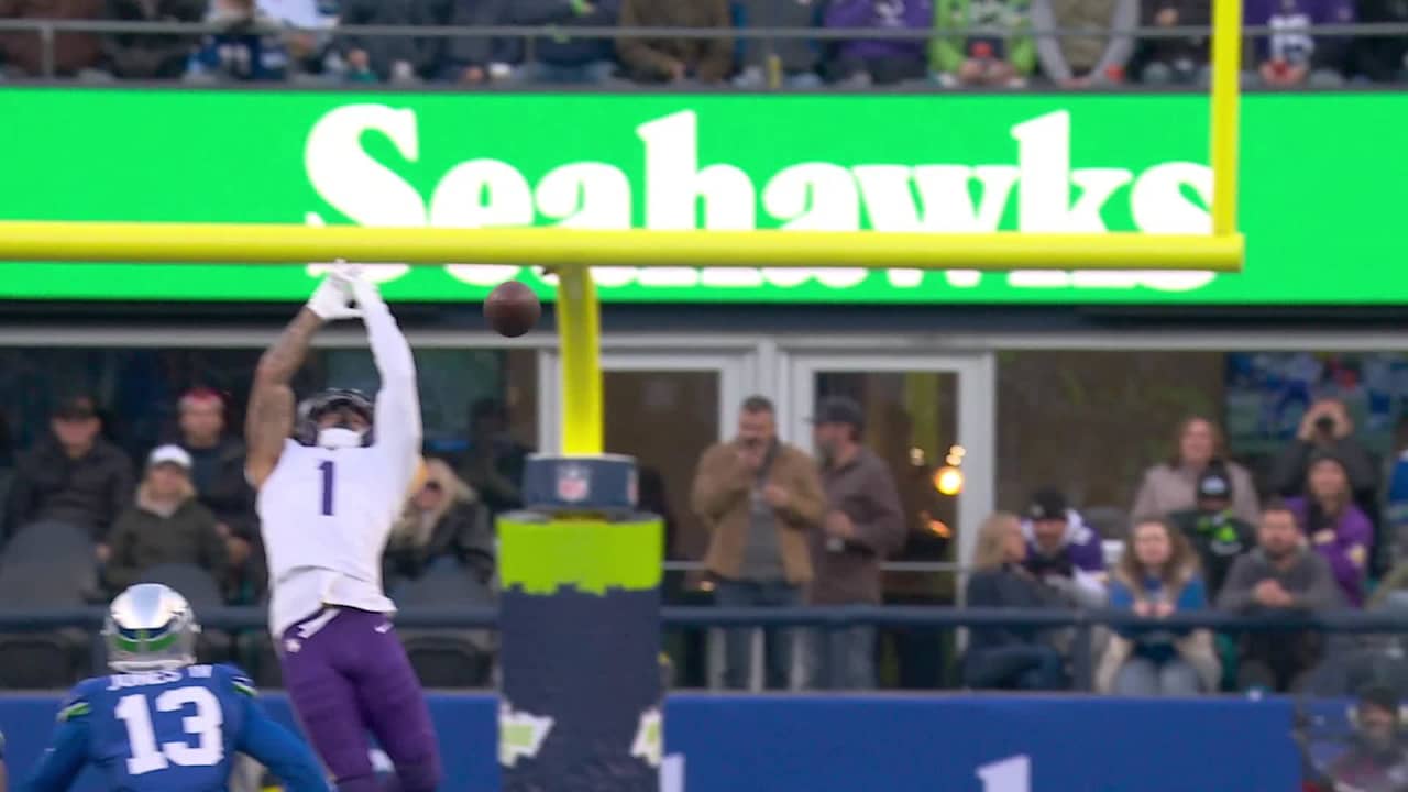 Minnesota Vikings quarterback Max Brosmer's pass slips through wide ...
