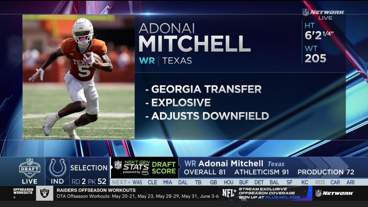 Indianapolis Colts select wide receiver Adonai Mitchell with No. 52 ...