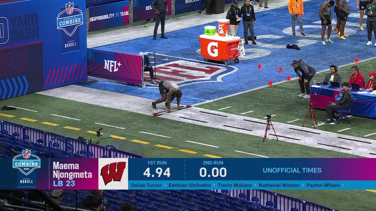 Linebacker Maema Njongmeta runs official 4.91-second 40-yard dash at ...