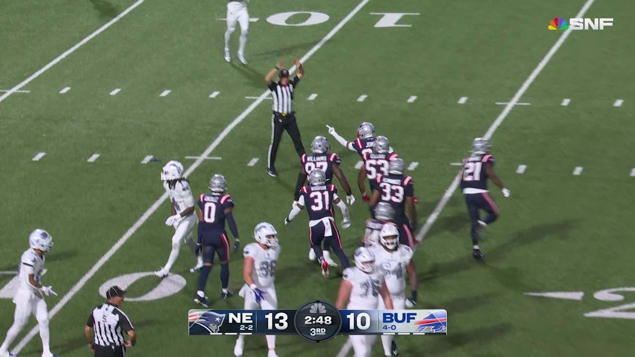 New England Patriots cornerback Marcus Jones steps in front of Buffalo ...