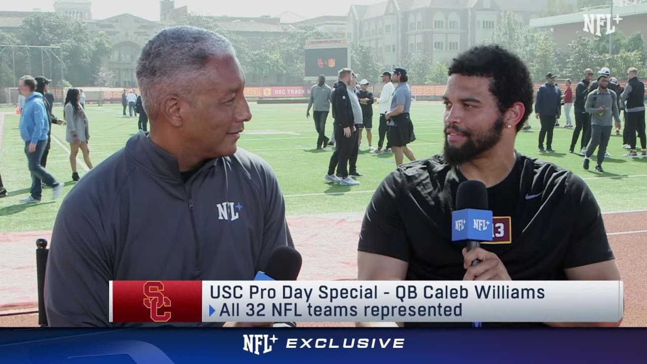 Quarterback Caleb Williams talks to Steve Wyche after completing his ...