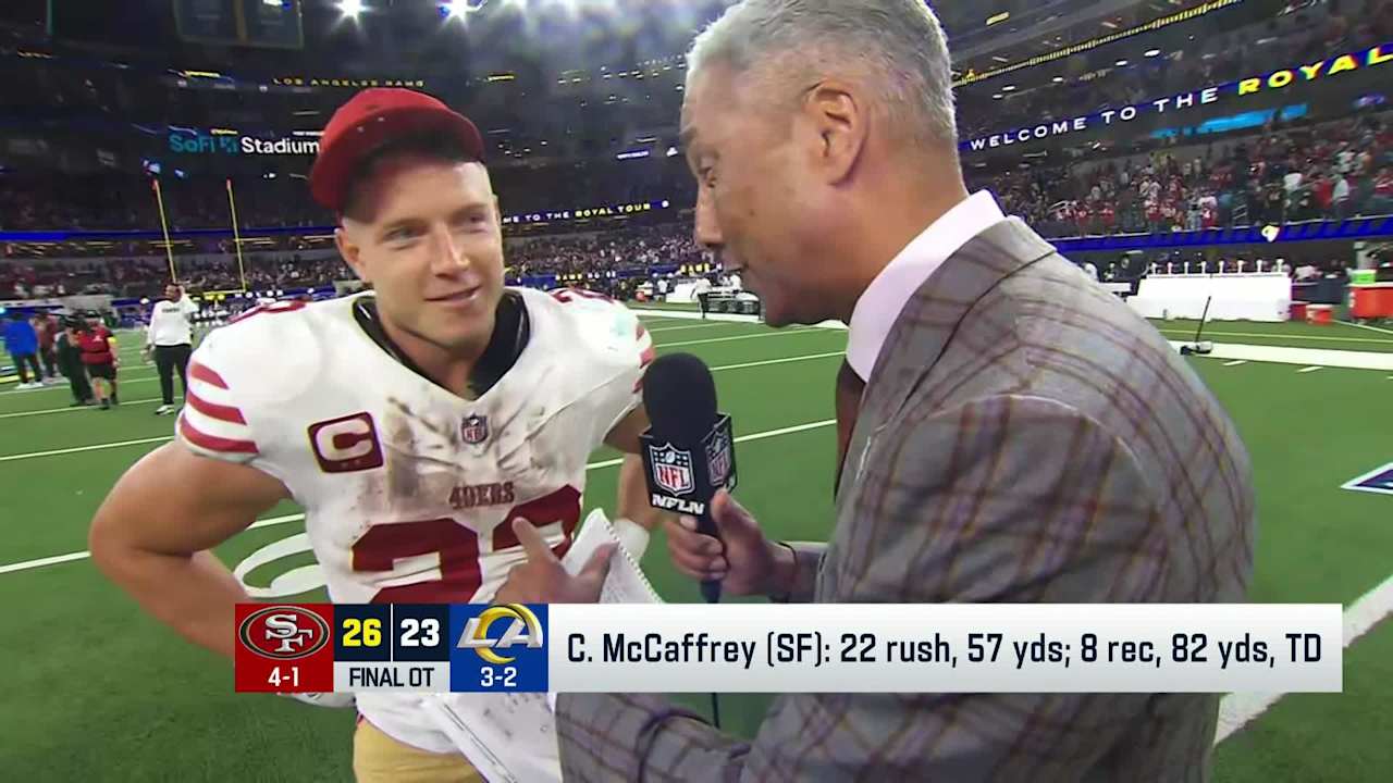San Francisco 49ers running back Christian McCaffrey reacts to OT win ...