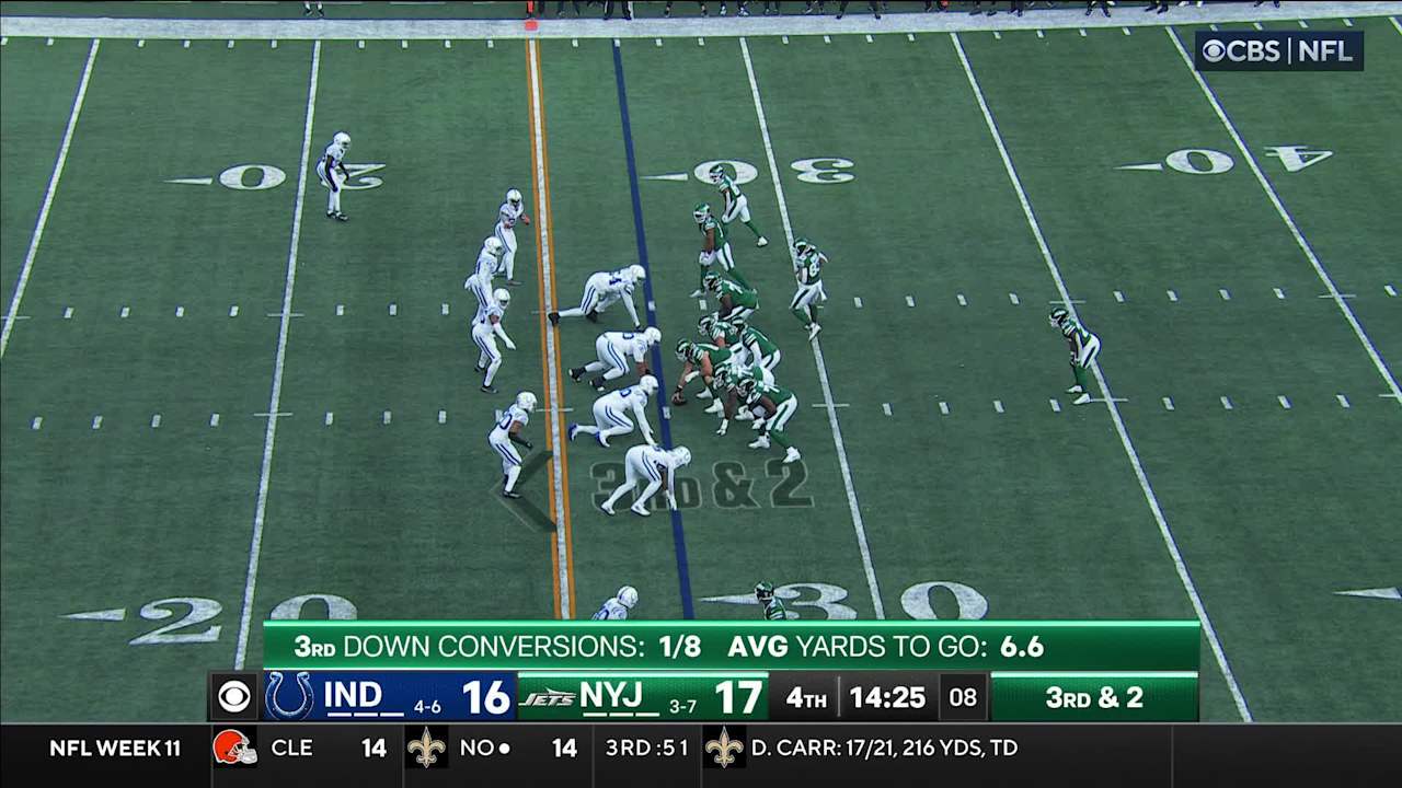New York Jets running back Breece Hall's spin move on 16-yard rush places Jets on IND 10-yard line