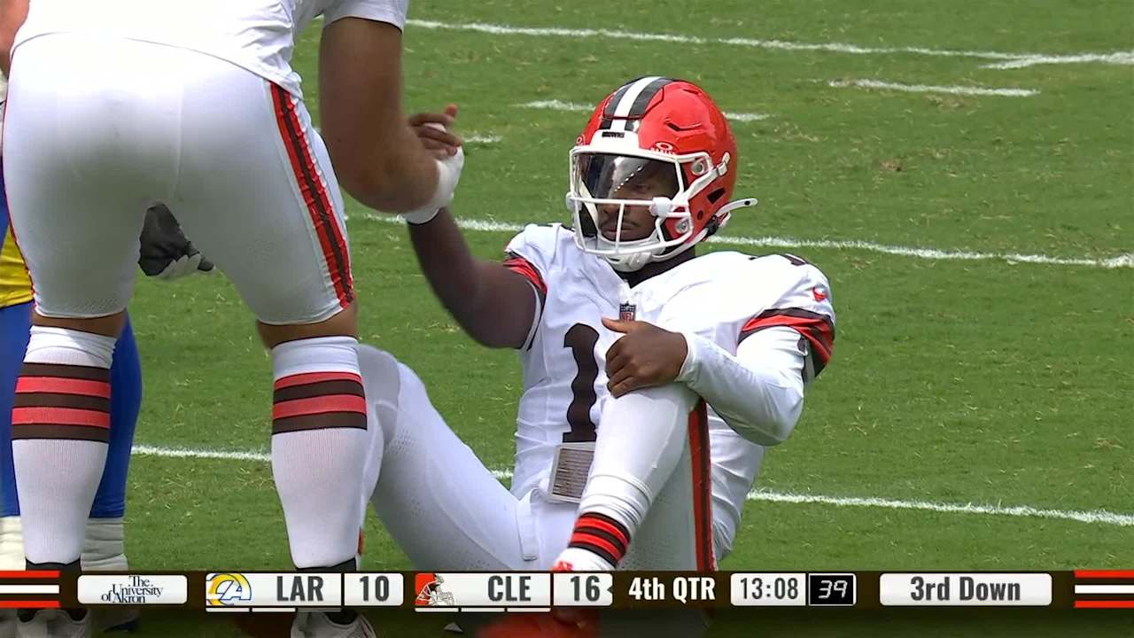 Cleveland Browns quarterback Shedeur Sanders loses 24 yard on sack by ...