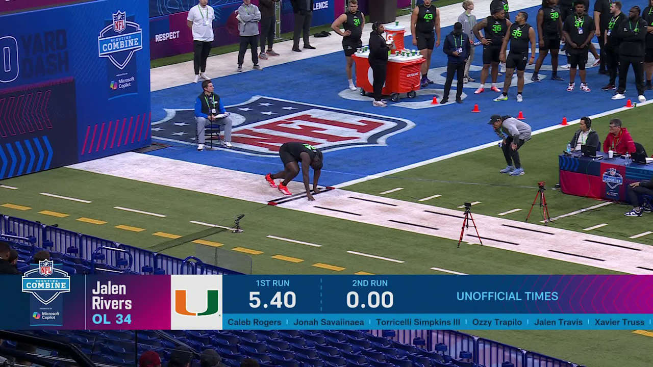 Offensive tackle Jalen Rivers runs official 5.29-second 40-yard dash at ...
