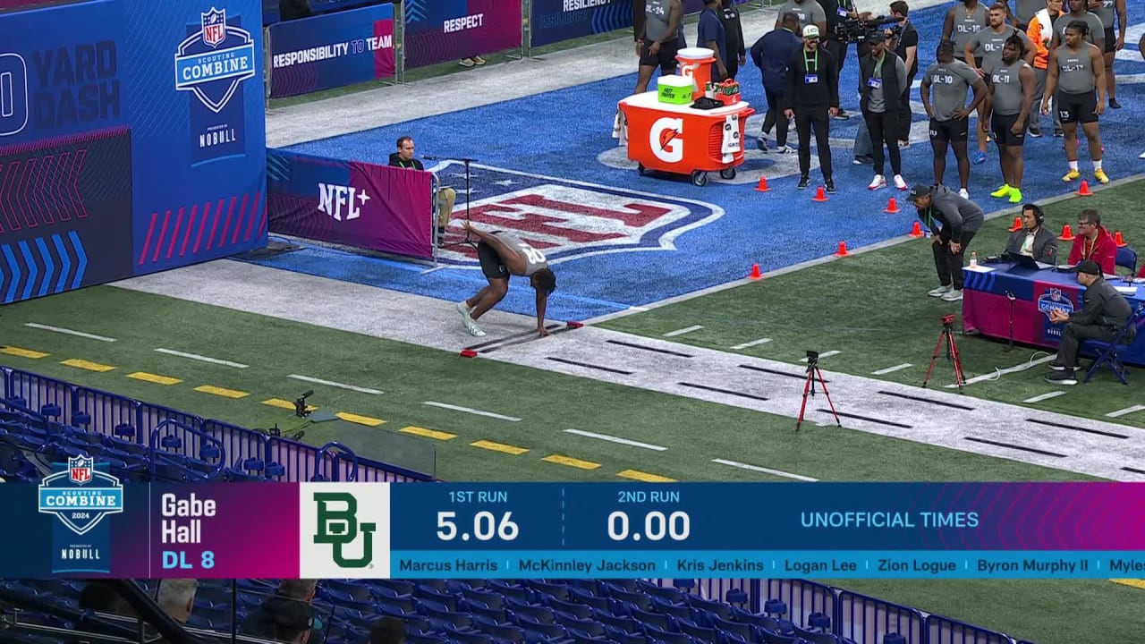 Defensive end Gabe Hall runs official 5.03-second 40-yard dash at 2024 ...