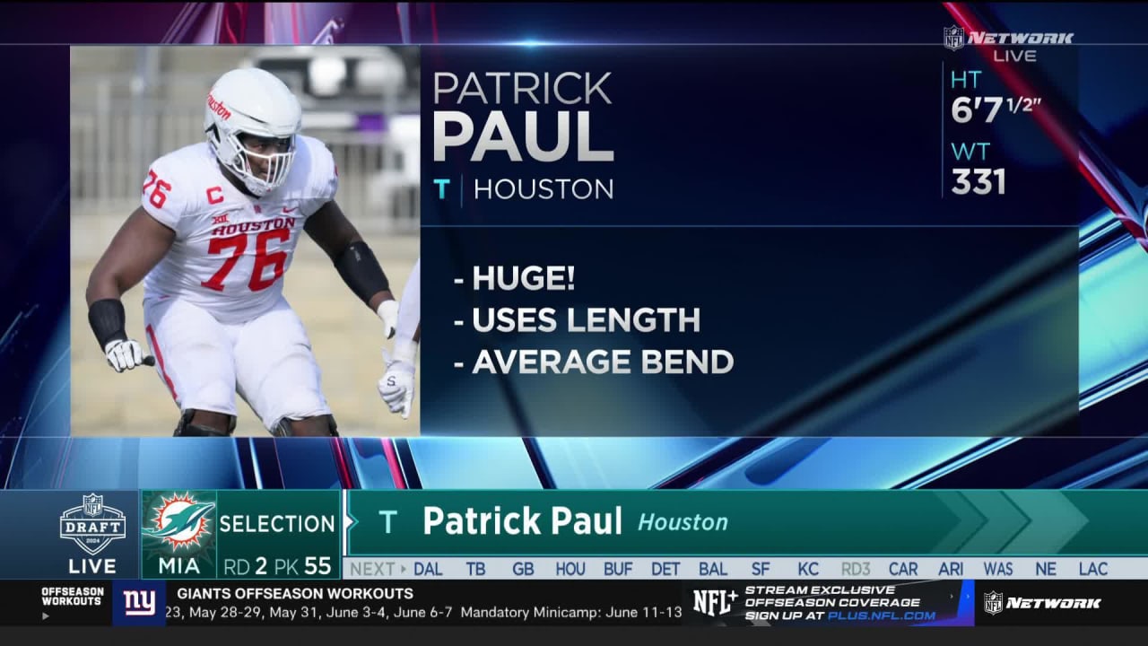 Miami Dolphins select offensive tackle Patrick Paul with No. 55 pick in 2024 draft