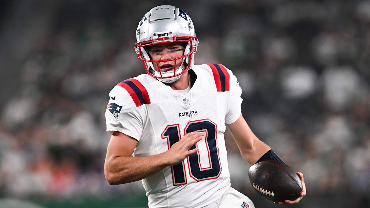 Patriots first-round QB Drake Maye makes debut late in blowout vs. Jets