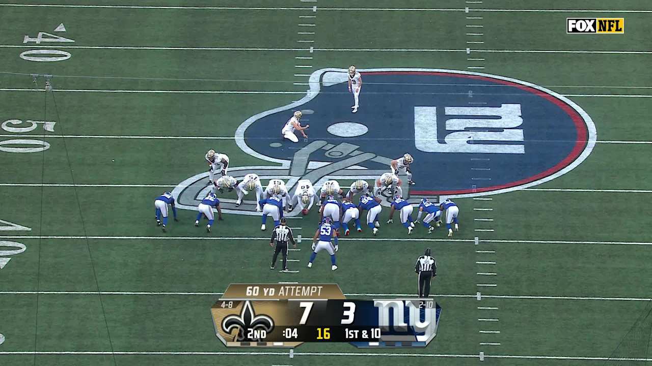 New Orleans Saints kicker Blake Grupe's kick is blocked by New York ...