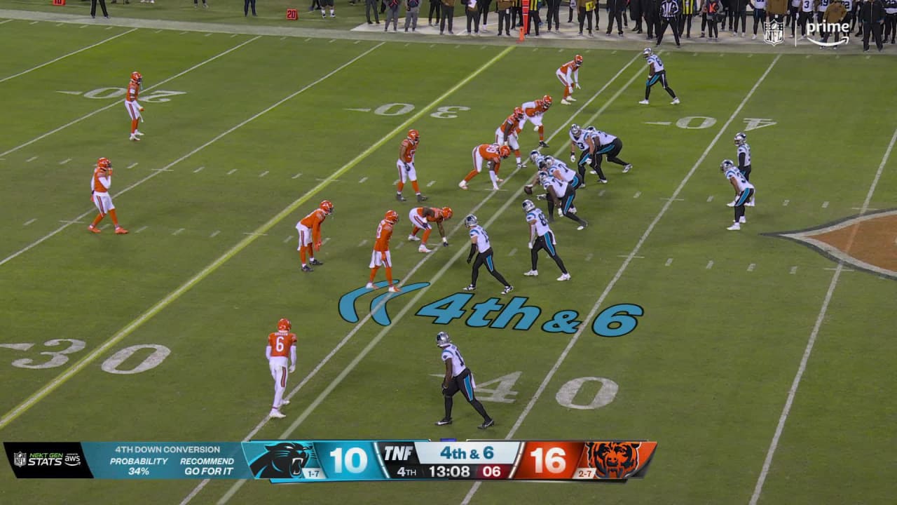 Carolina Panthers rookie quarterback Bryce Young buys time for a chain-moving fourth-down throw ...