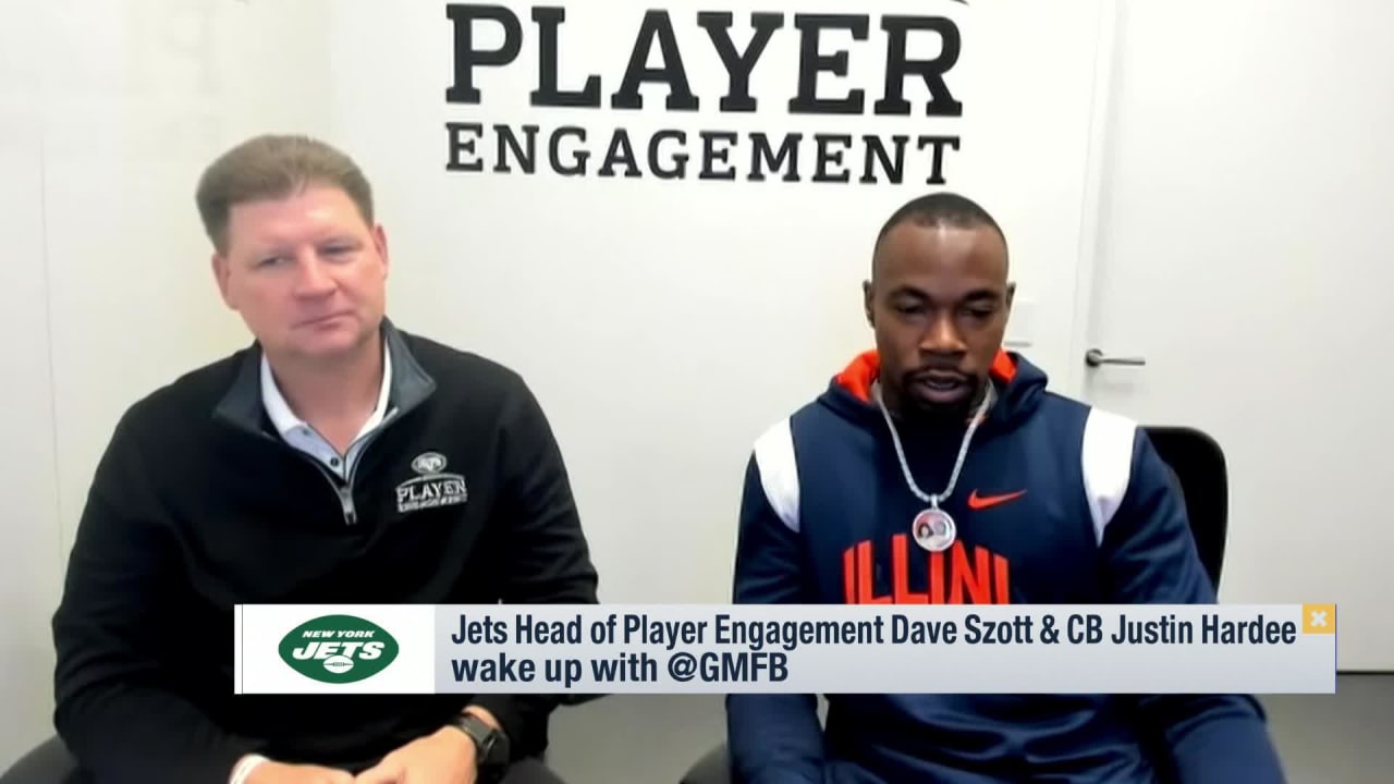 New York Jets Head of Player Engagement Dave Szott, cornerback Justin ...