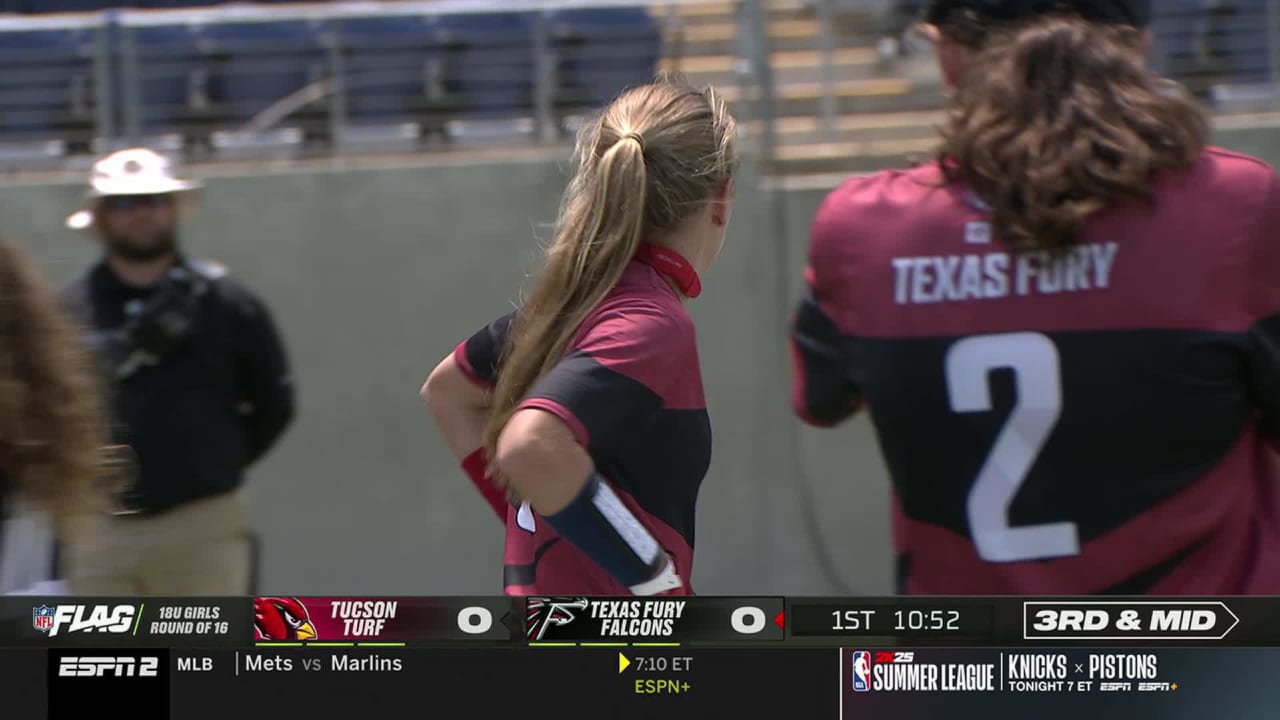 Texas Fury Falcons quarterback Ava Wallace slings pass across body to ...