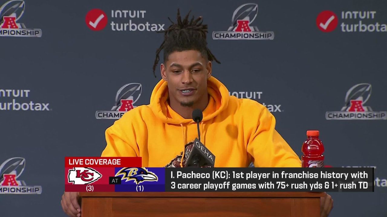 Kansas City Chiefs running back Isiah Pacheco addresses media at ...