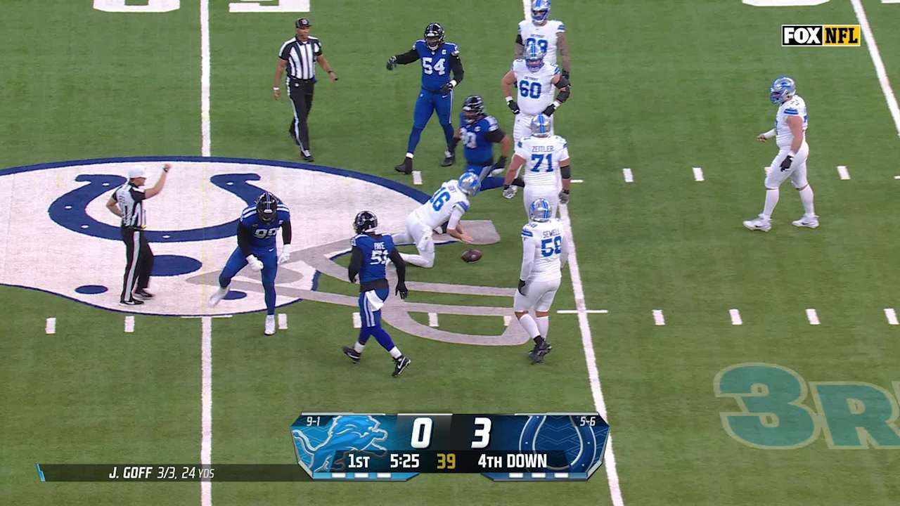 Detroit Lions quarterback Jared Goff is unable to spin away from ...