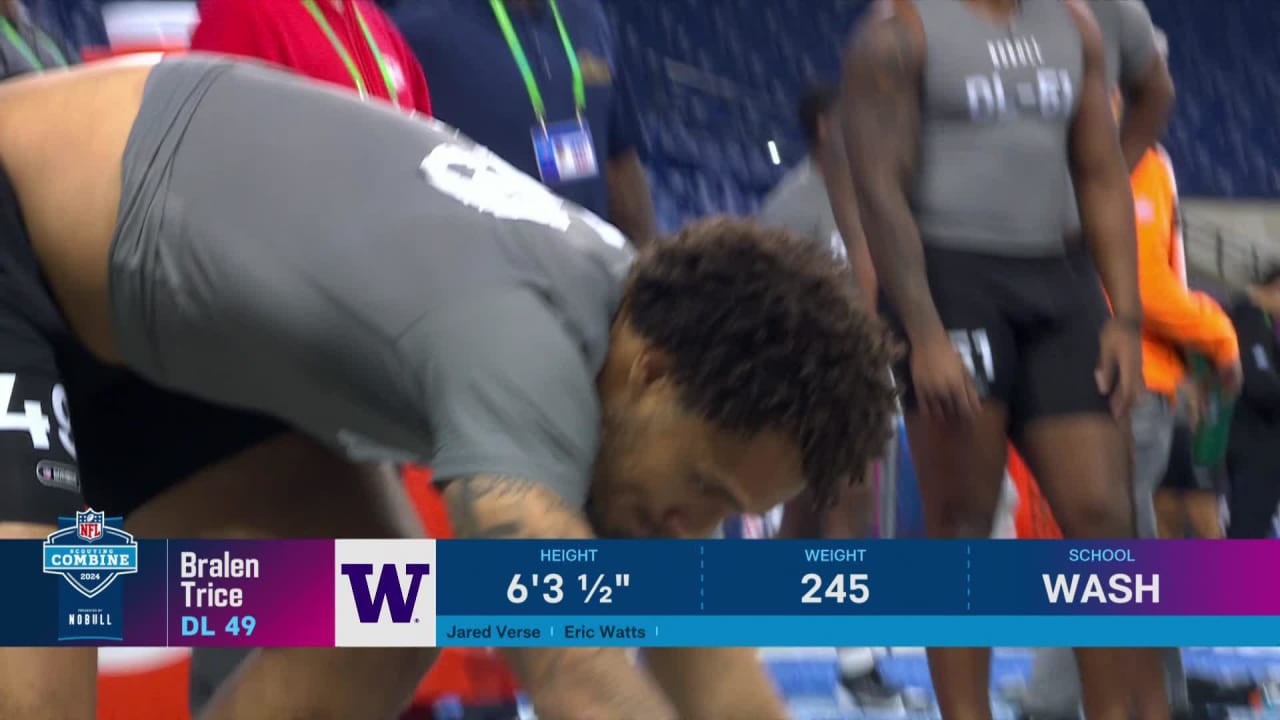 EDGE rusher Bralen Trice runs official 4.72-second 40-yard dash at 2024 ...