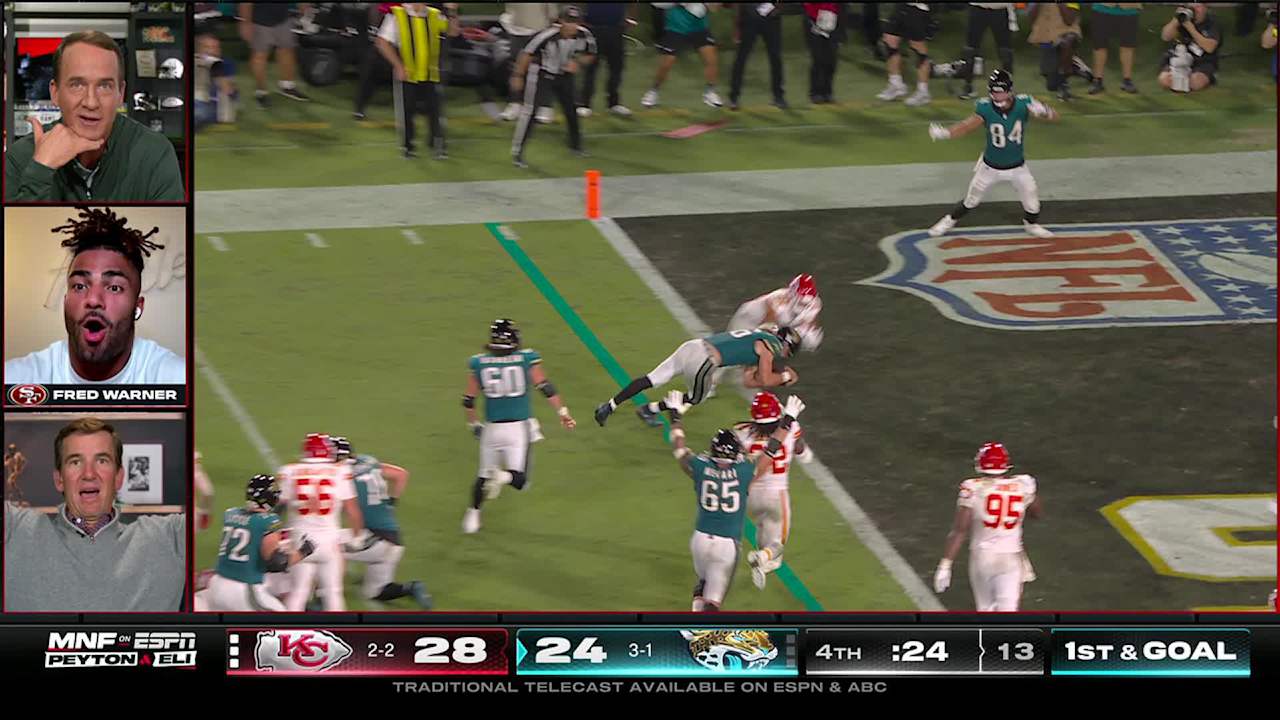 San Francisco 49ers linebacker Fred Warner and the Manning Brothers ...