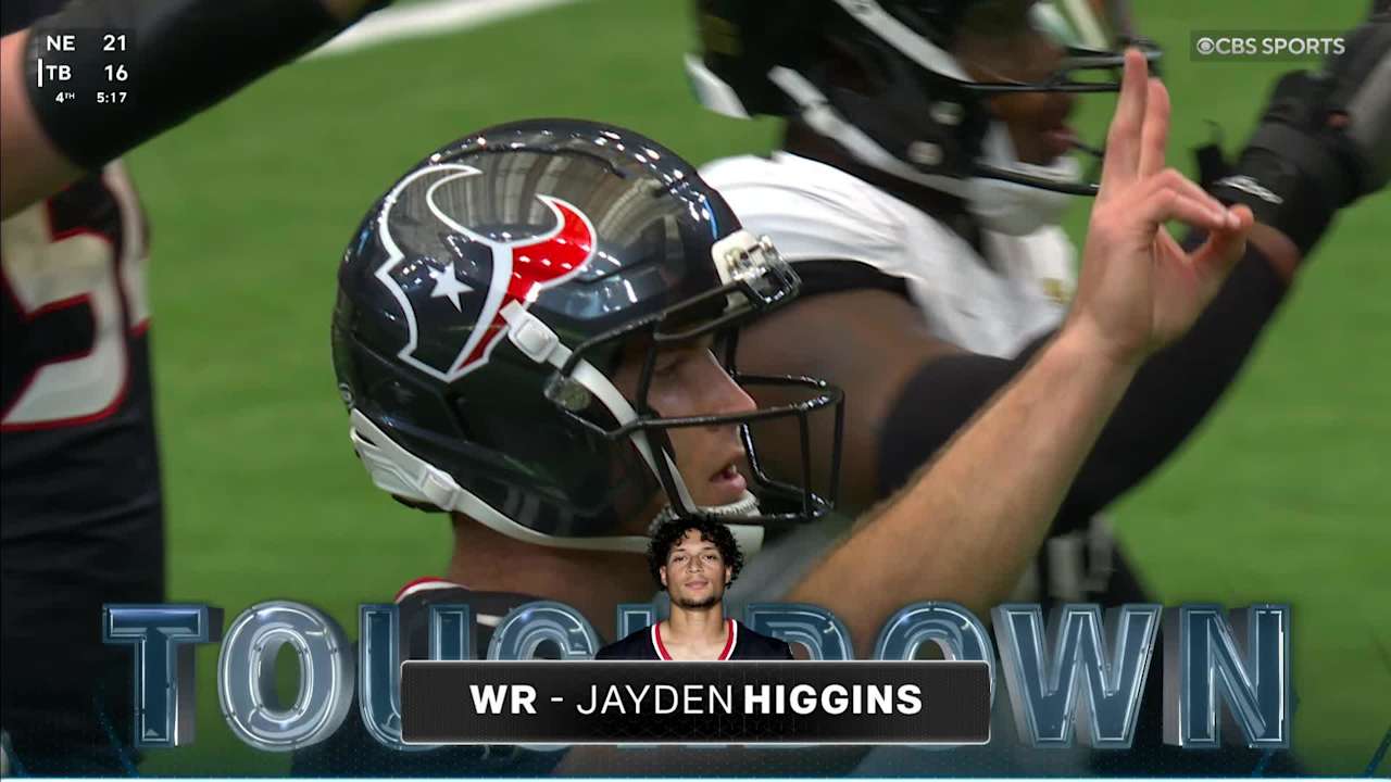Houston Texans wide receiver Jayden Higgins catches a laser from ...
