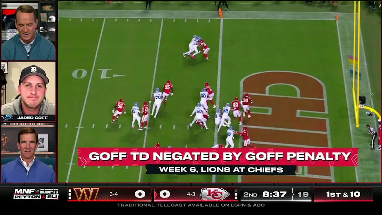 Detroit Lions quarterback Jared Goff reacts to receiving touchdown ...