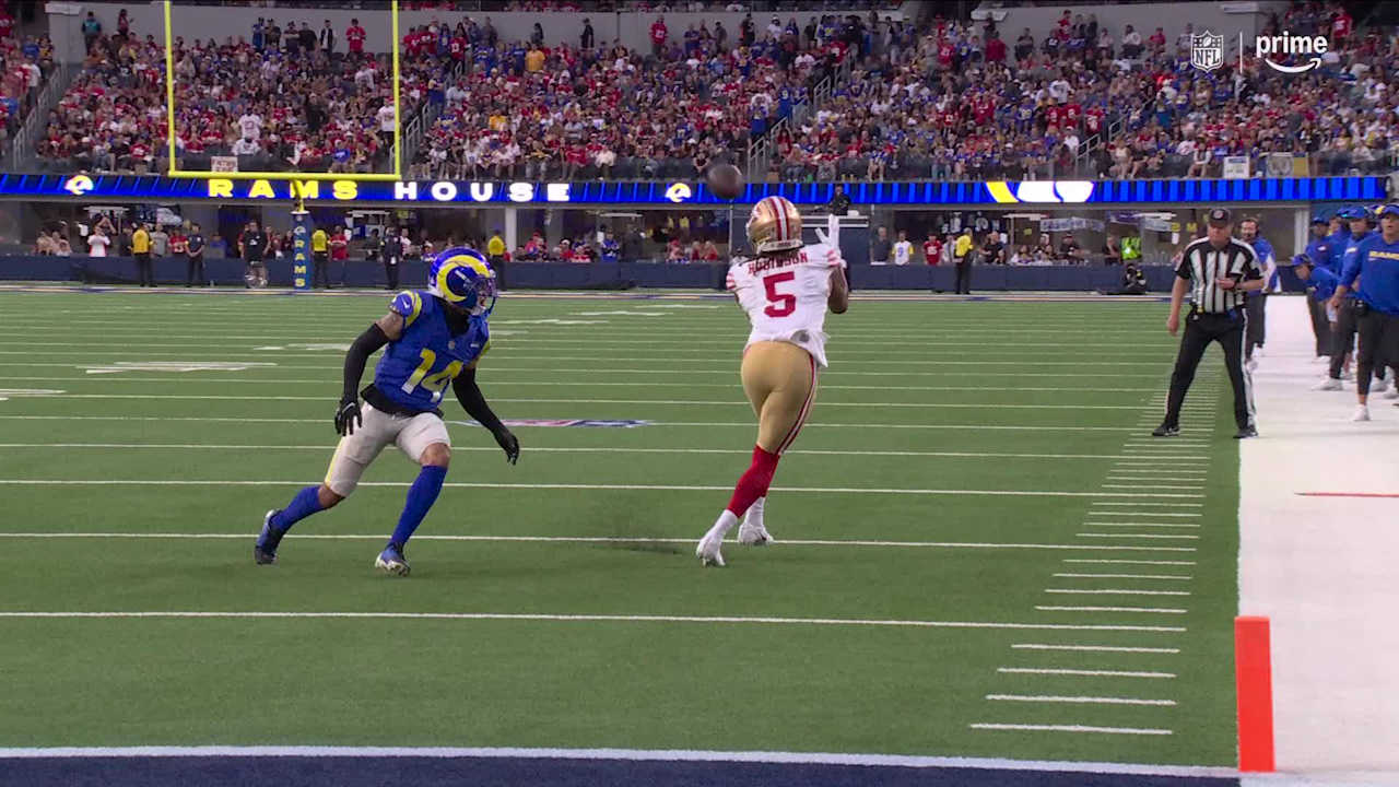 San Francisco 49ers quarterback Mac Jones' 18-yard loft to wide ...