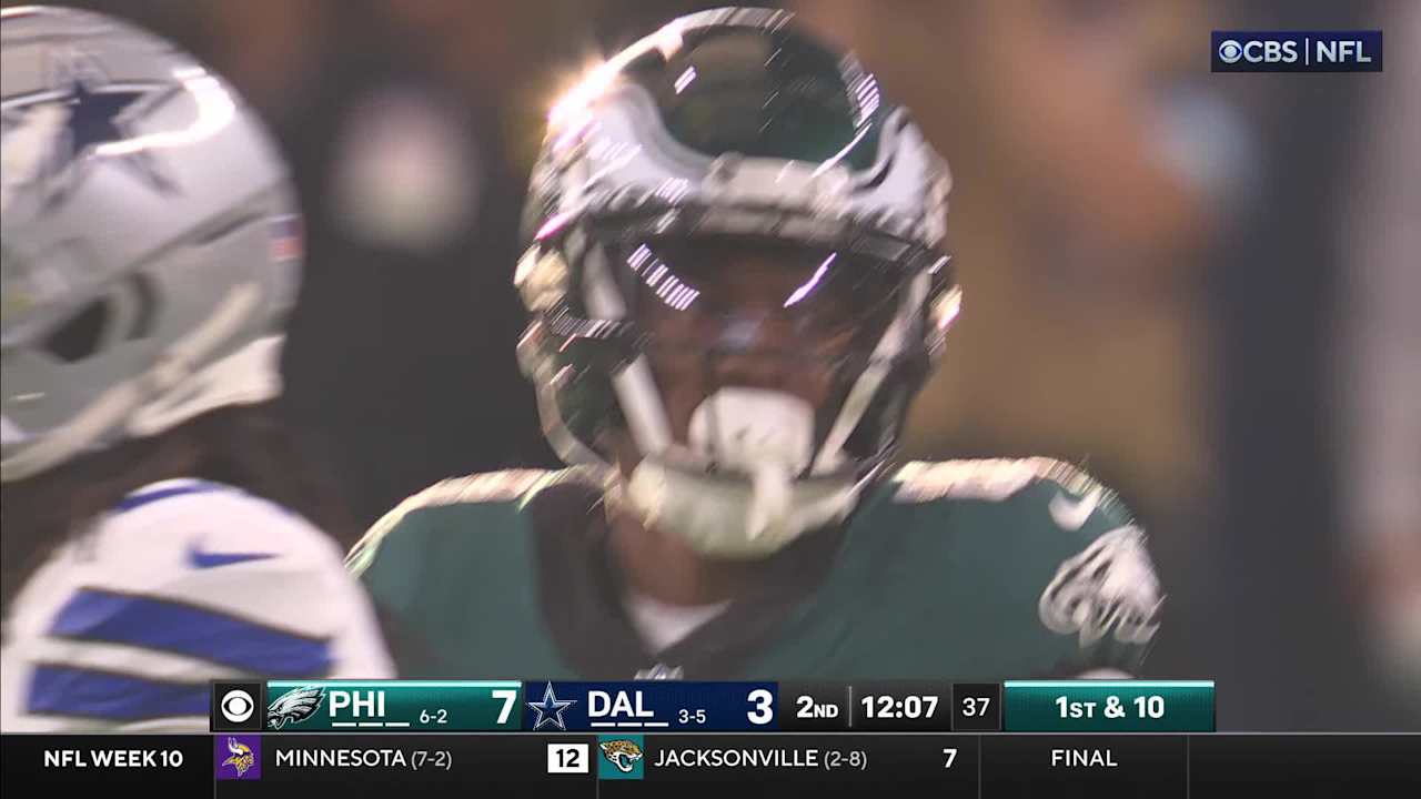 Philadelphia Eagles quarterback Jalen Hurts' back-shoulder dime to wide ...