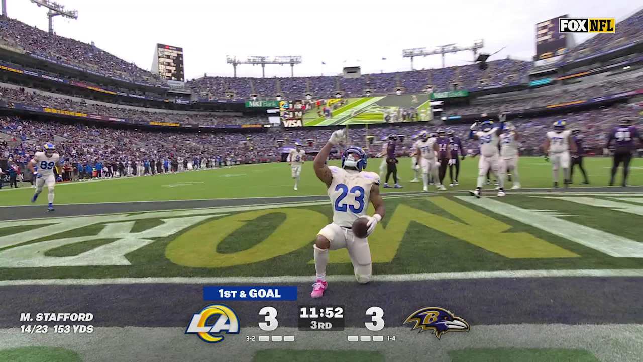 Los Angeles Rams running back Kyren Williams finds the end zone to ...