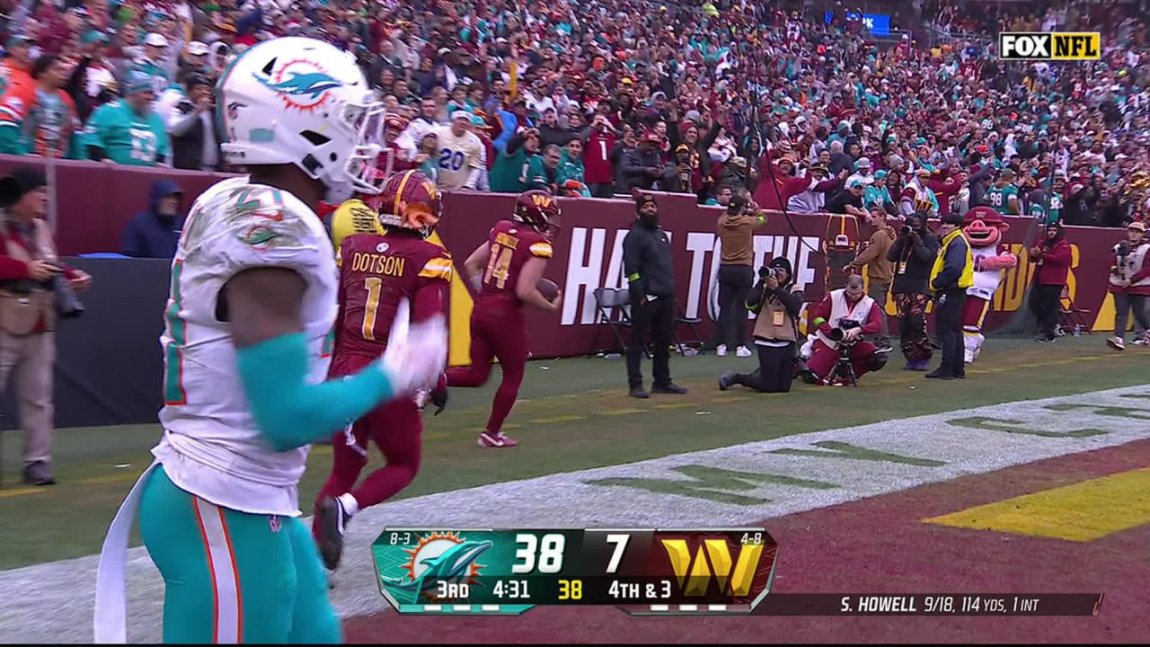 Washington Commanders quarterback Sam Howell zigs and zags for rush TD ...