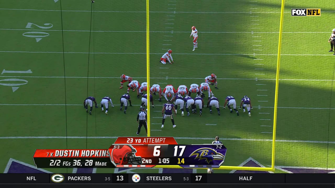 Cleveland Browns kicker Dustin Hopkins' third field goal of first half ...