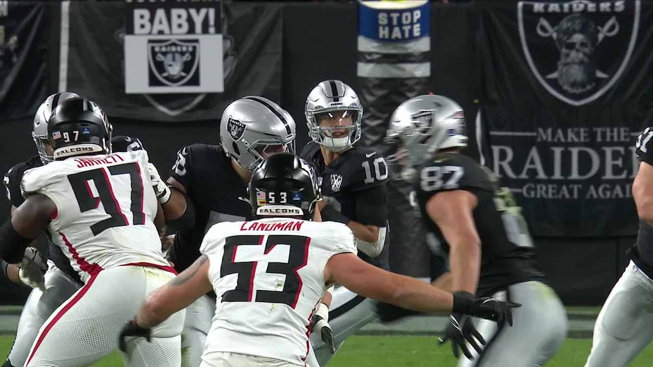 Las Vegas Raiders quarterback Desmond Ridder's 15-yard loft is perfect ...