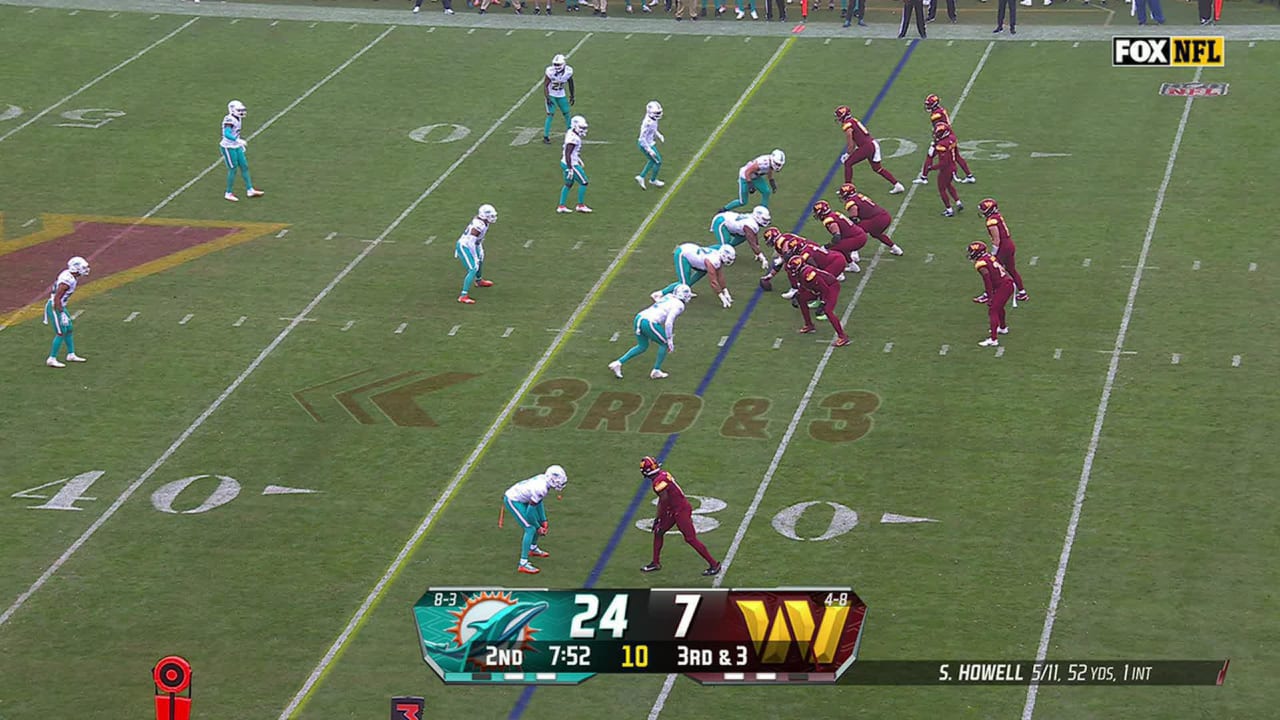 Washington Commanders quarterback Sam Howell's 25-yard pass to diving ...