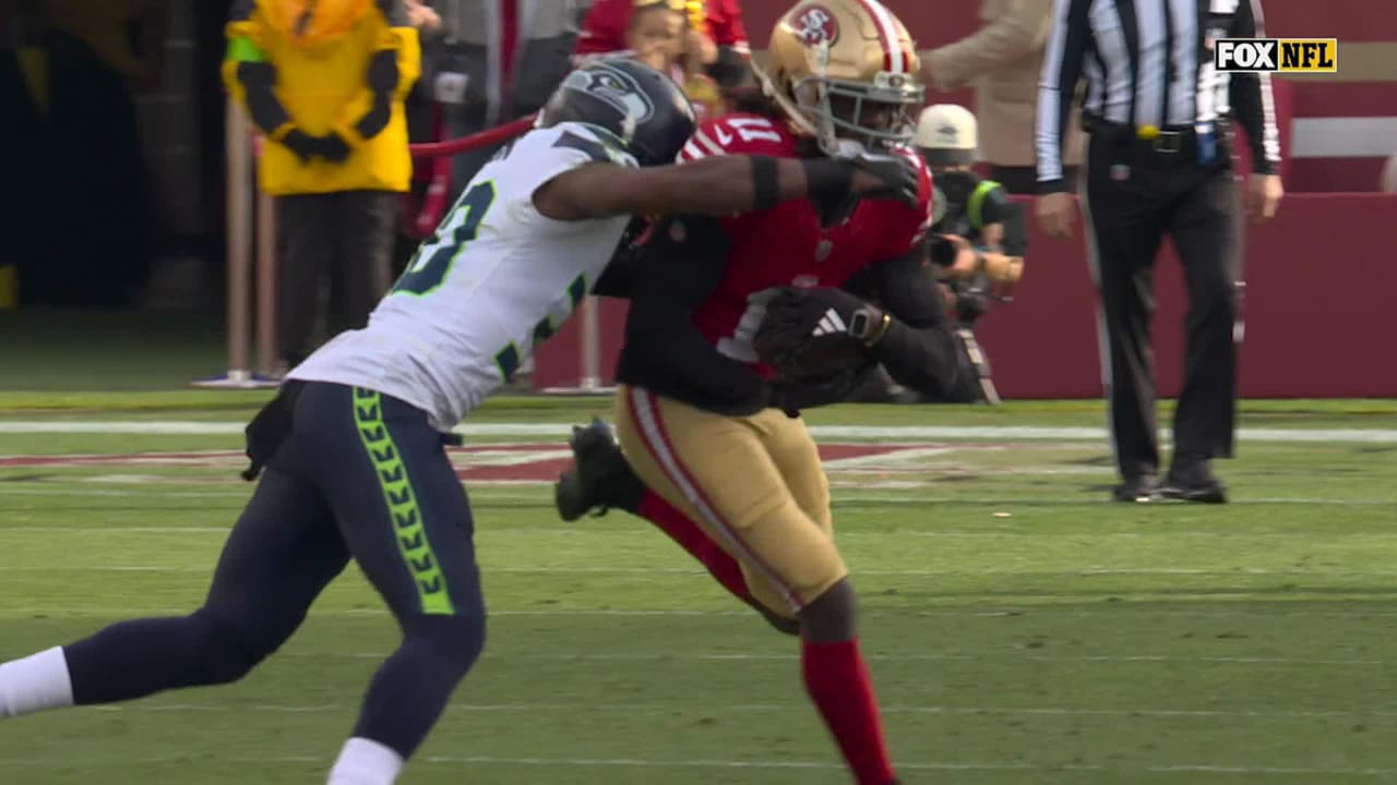 San Francisco 49ers quarterback Brock Purdy's 25-yard pass dots wide ...