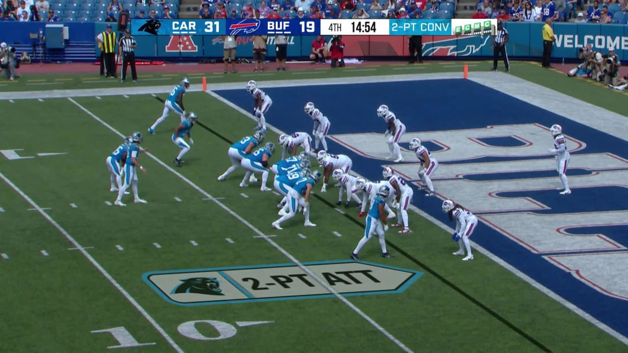 Carolina Panthers quarterback Jack Plummer's pass hits the upright ...