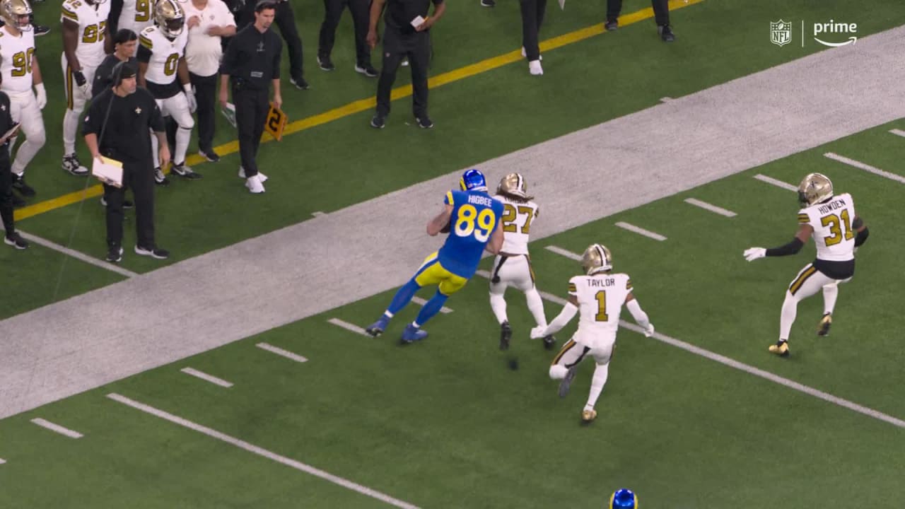 Los Angeles Rams tight end Tyler Higbee deploys his truck stick on a 22 ...