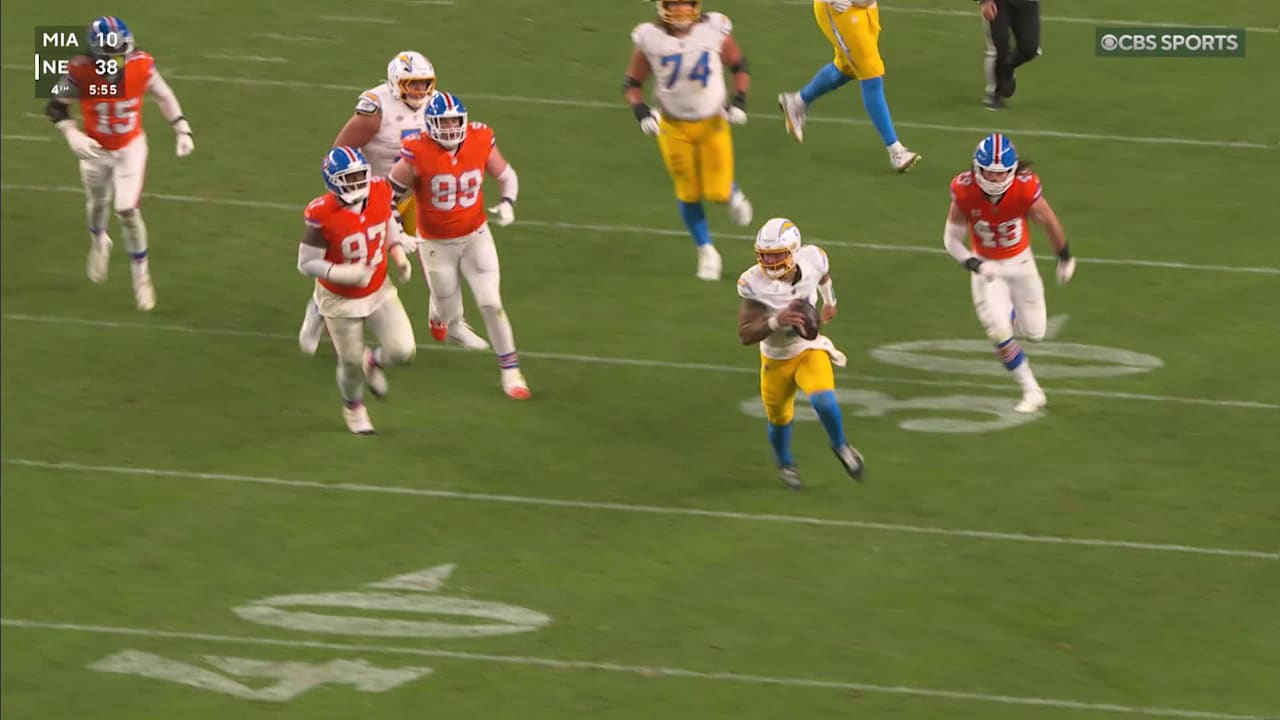 Los Angeles Chargers quarterback Trey Lance evades pocket pressure on ...