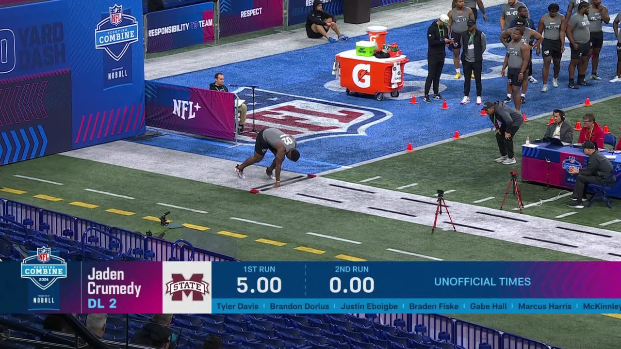 Defensive tackle Jaden Crumedy runs official 4.97-second 40-yard dash ...