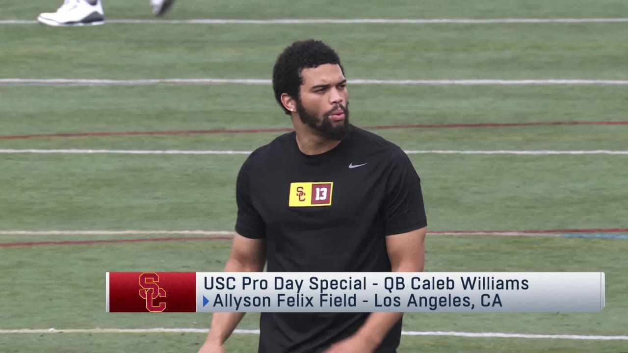 Quarterback Caleb Williams shows off his arm strength during USC Pro Day