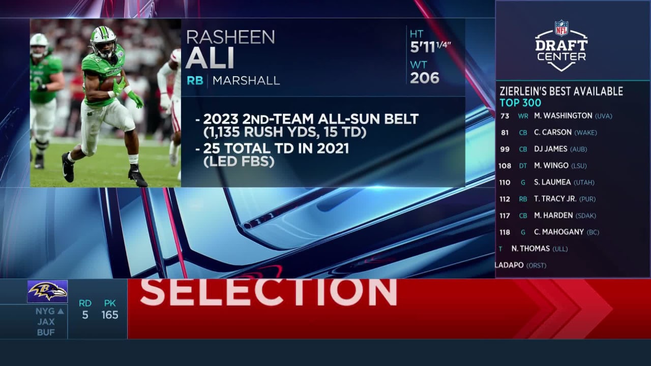 Baltimore Ravens select running back Rasheen Ali with No. 165 pick in ...