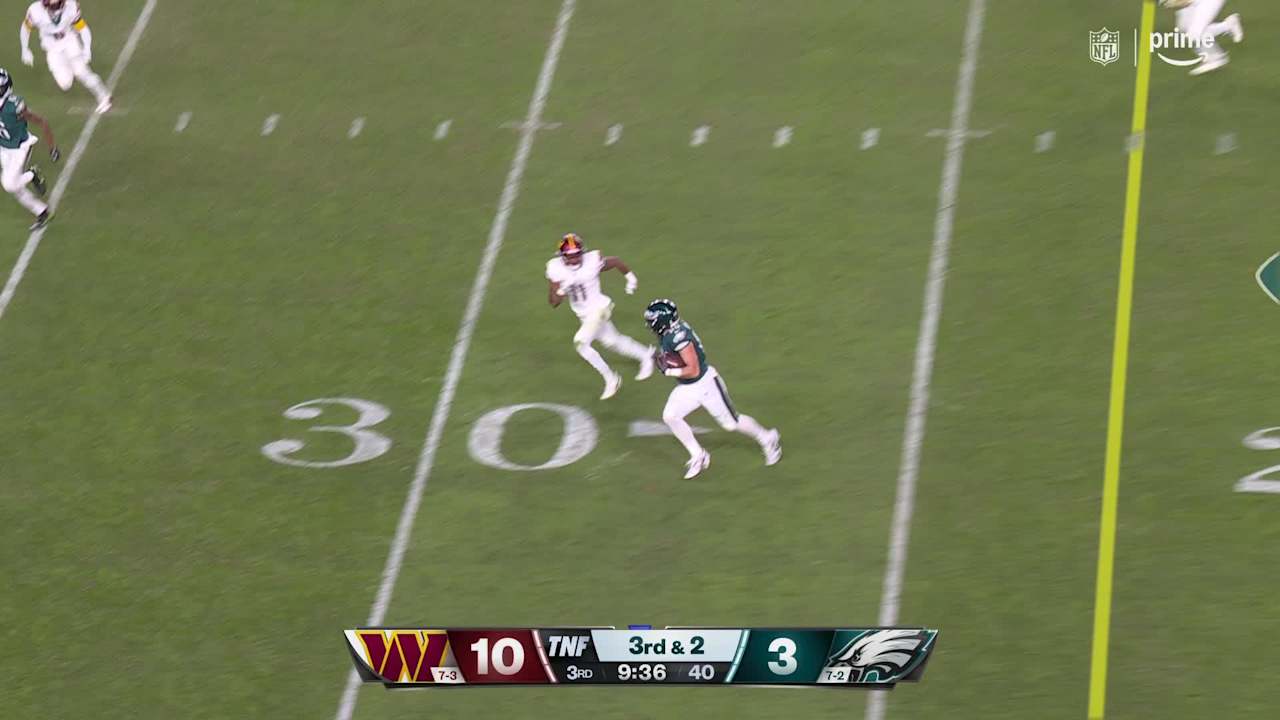 Philadelphia Eagles tight end Dallas Goedert darts upfield for 15 yards ...
