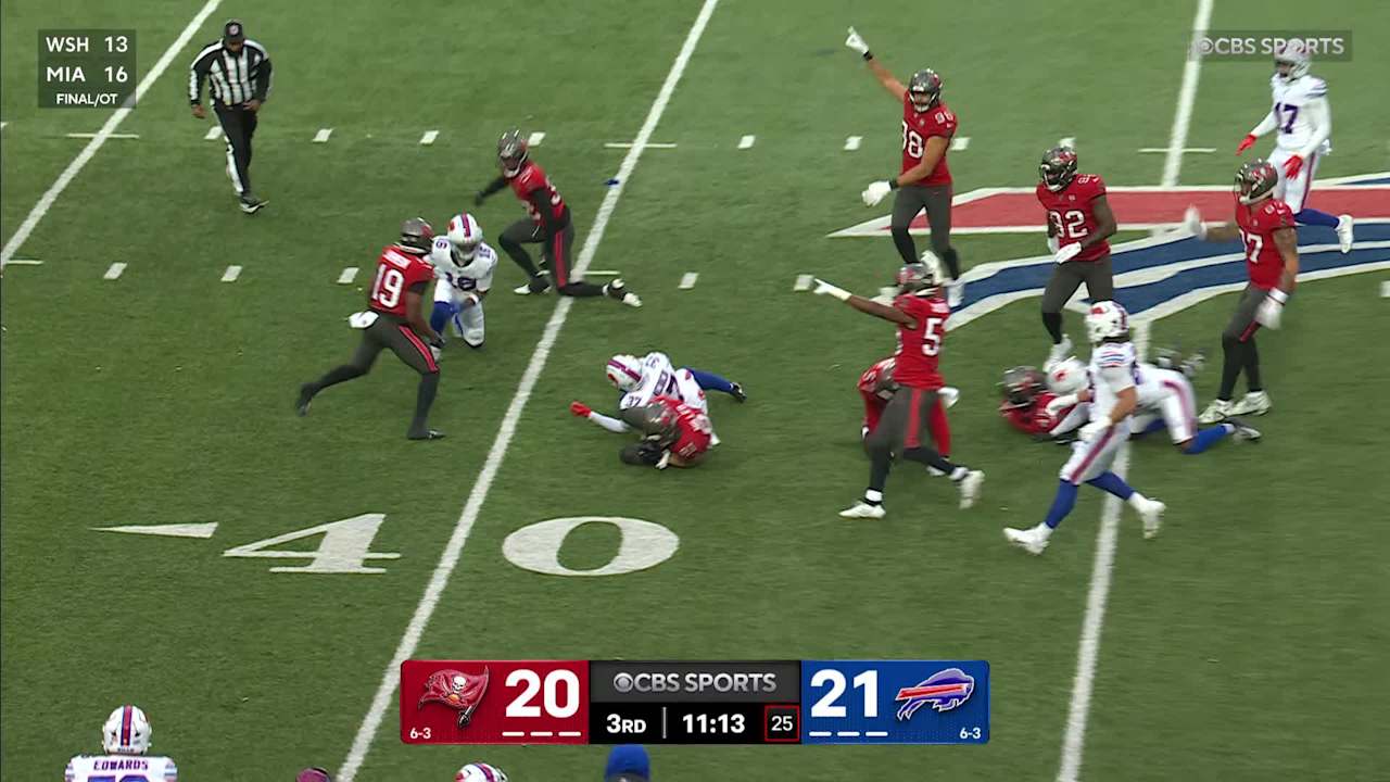 Tampa Bay Buccaneers wide receiver Ryan Miller recovers Buffalo Bills ...