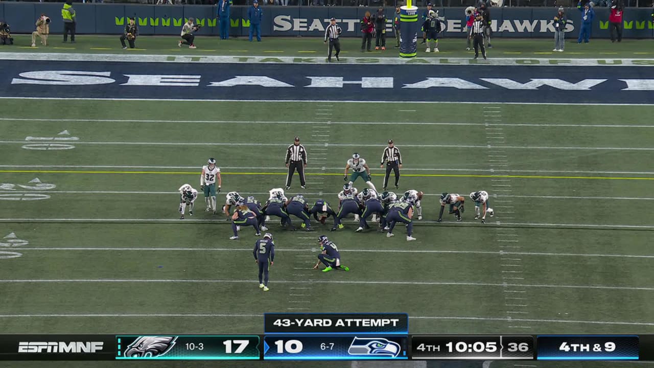 Seattle Seahawks kicker Jason Myers' 43-yard FG trims Philadelphia Eagles' lead to 4