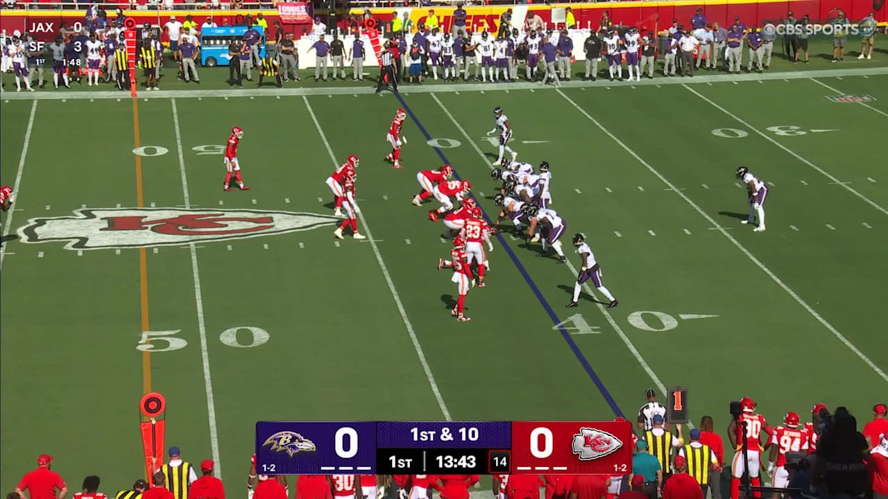 Baltimore Ravens running back Derrick Henry's first carry goes for 14 yards