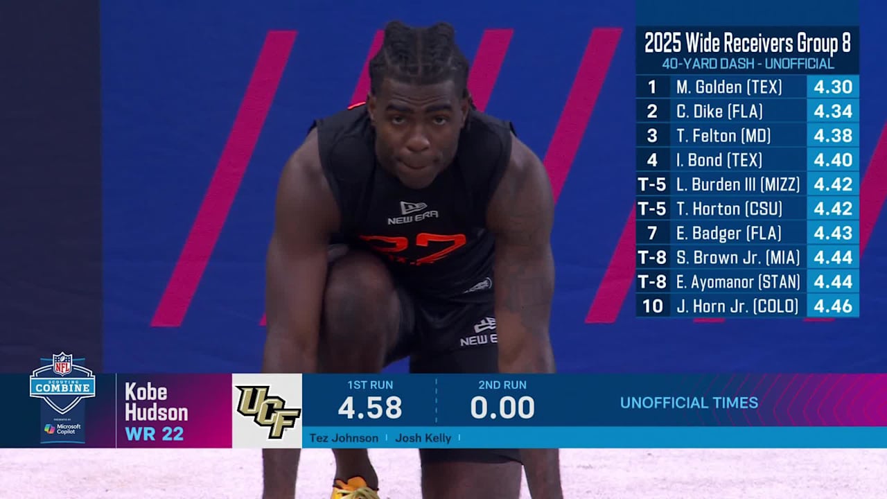 Wide receiver Kobe Hudson runs official 4.57-second 40-yard dash at ...