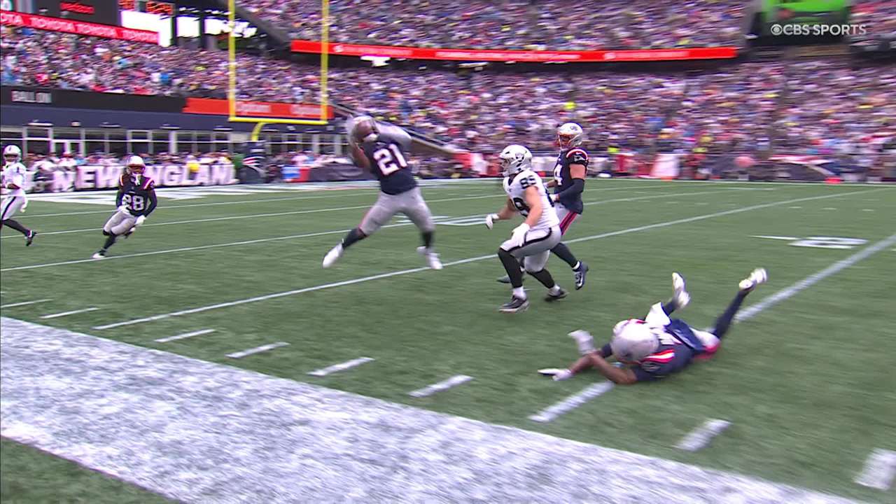 New England Patriots safety Jaylinn Hawkins secures Raiders quarterback ...
