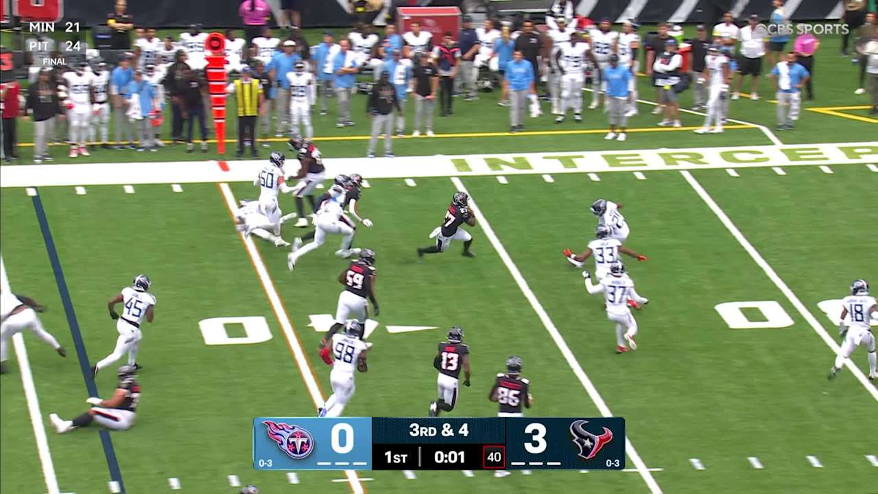 Houston Texans running back Woody Marks sprints past defenders for 14 ...