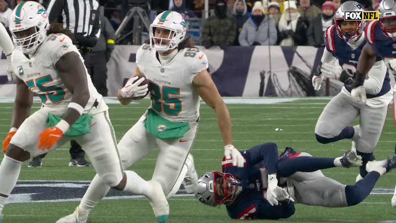 Miami Dolphins quarterback tight end Greg Dulcich slithers his way for ...