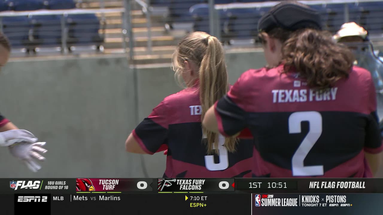 Texas Fury Falcons' receiver drops low to secure scooping grab at the 3-yard line