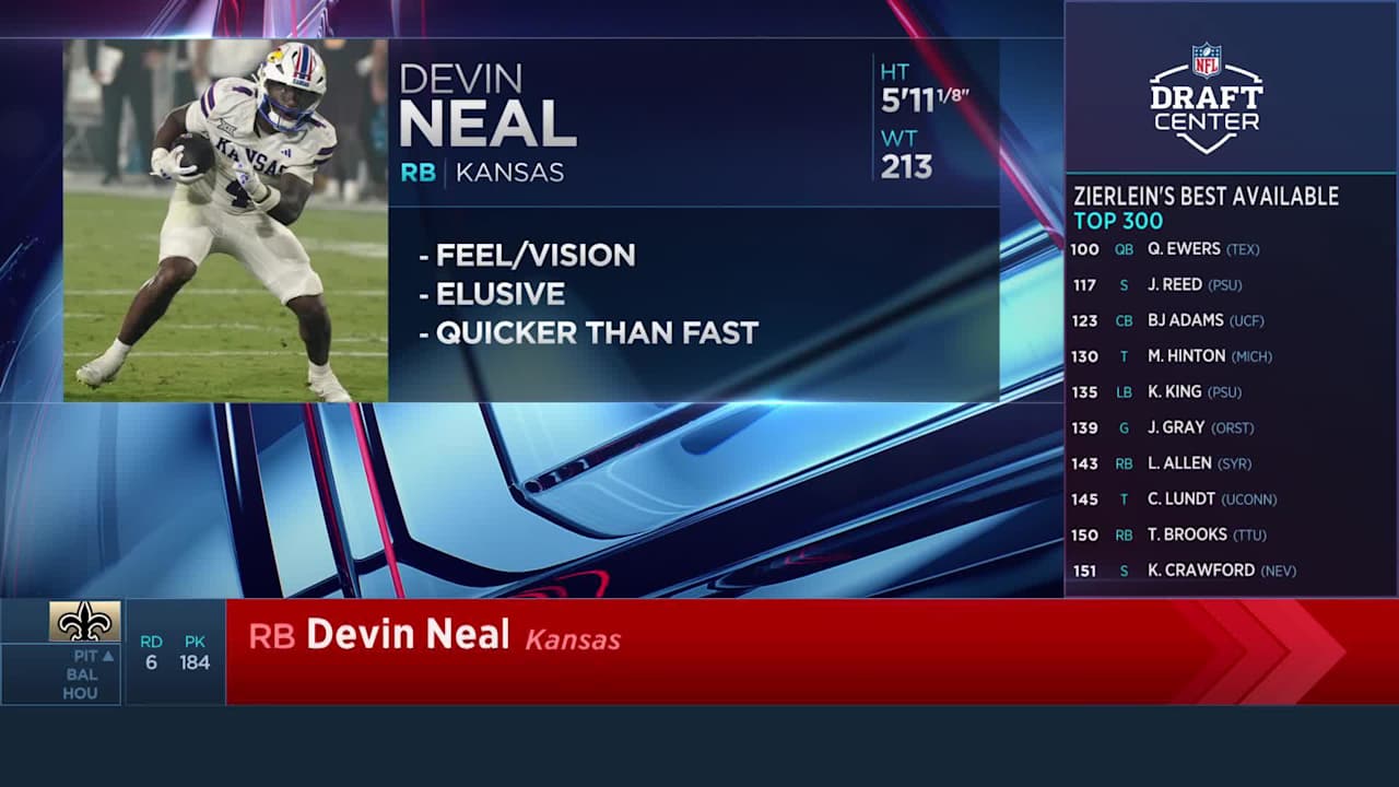 New Orleans Saints select running back Devin Neal with No. 184 pick in ...